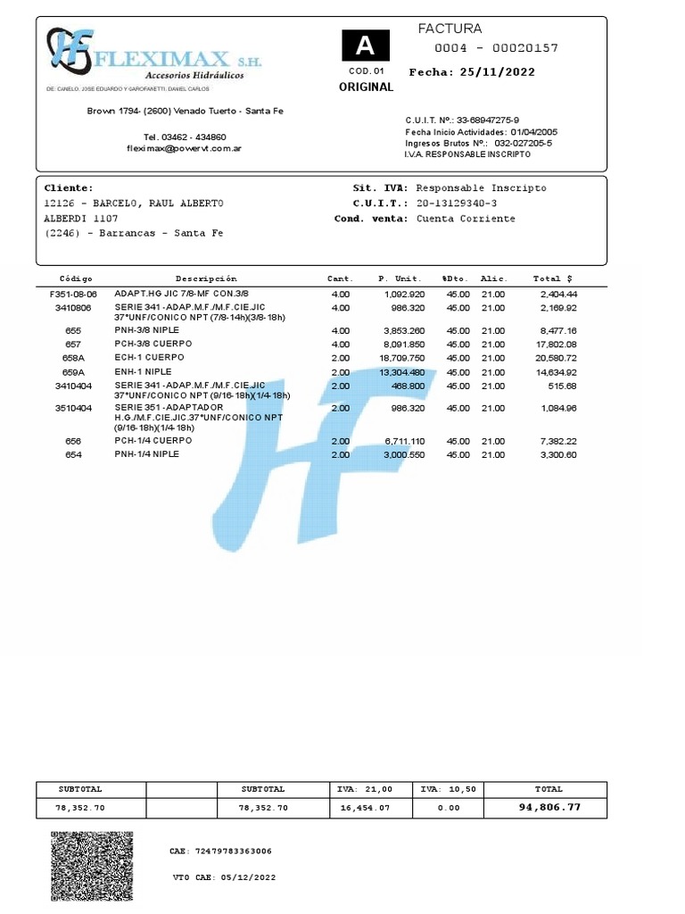 Barcelo Factura 20157 | PDF | Impuestos | Ventas