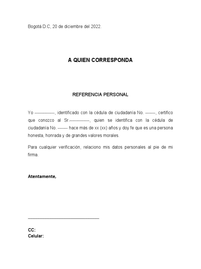 Carta de Referencia Personal | PDF
