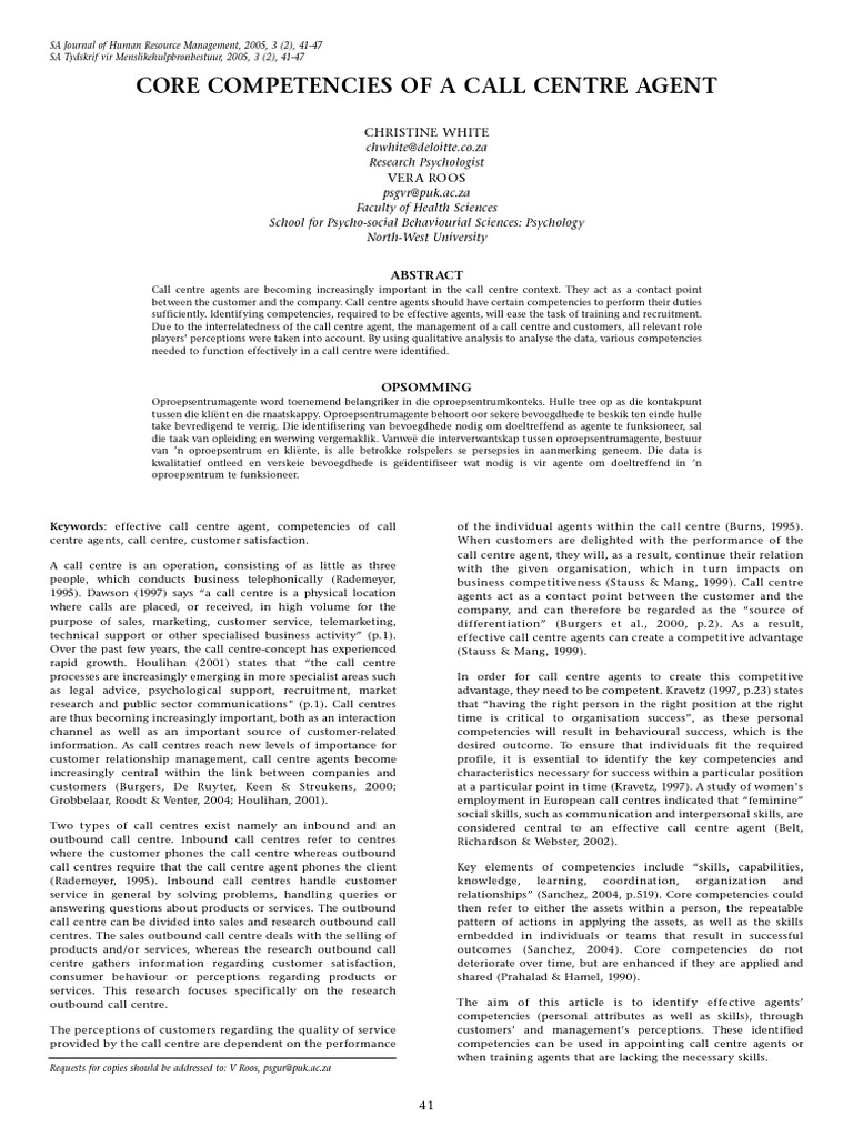 Call Centre Agent Competencies | PDF | Call Centre | Communication