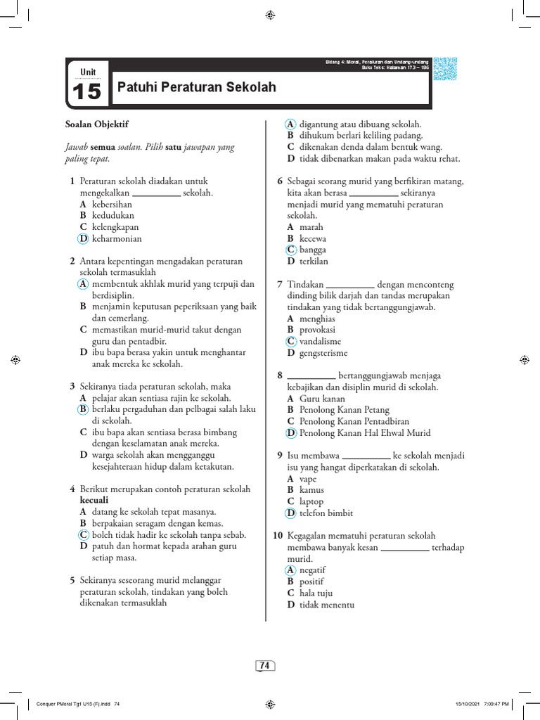 Unit 15 - Latihan P. Moral Tingkatan 1 | PDF