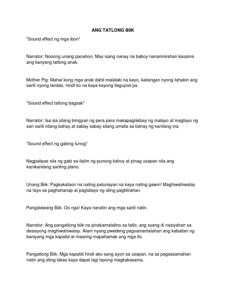 Ang Tatlong Biik Script | PDF