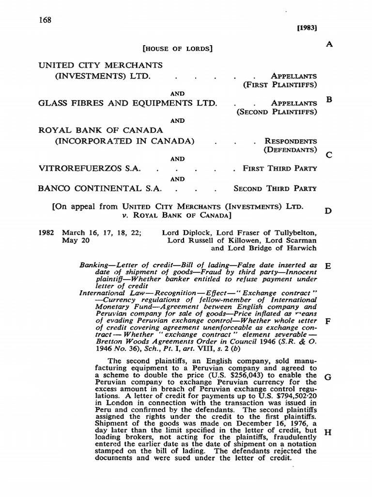 (1983) 1 A.C. 168 PDF | PDF | Letter Of Credit | Common Law