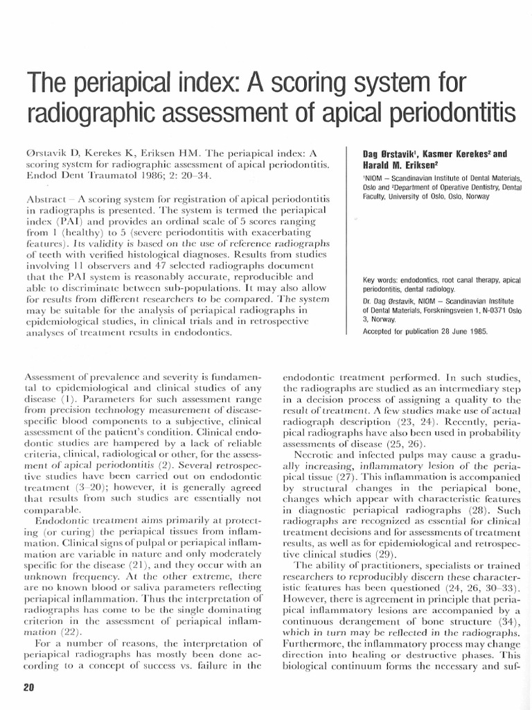 Periapical Index Orstavik 1985 | PDF | Dentistry Branches | Health Sciences