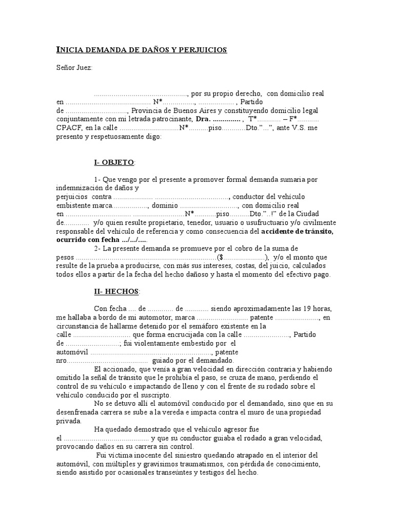 INICIA DEMANDA DE DAÑOS Y PERJUICIOS Modelo | PDF | Daños y perjuicios | Caso de ley