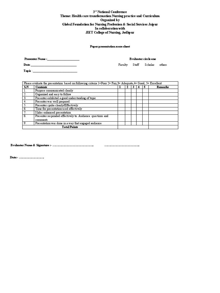 Paper Presentation Score Sheet | PDF