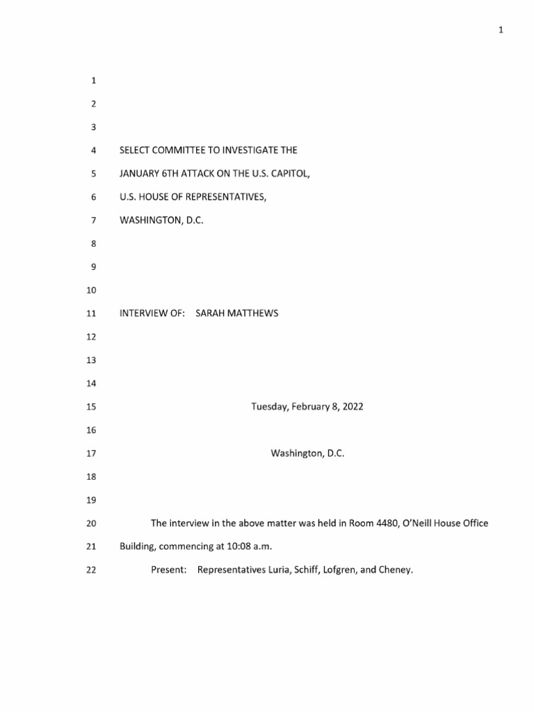 Sarah Matthews Jan 6 Cmte Transcript | PDF