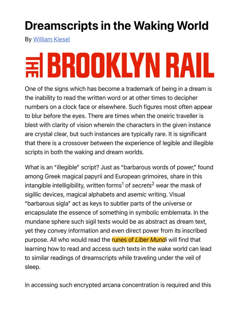Dreamscripts in The Waking World - The Brooklyn Rail | PDF | Dream | Consciousness