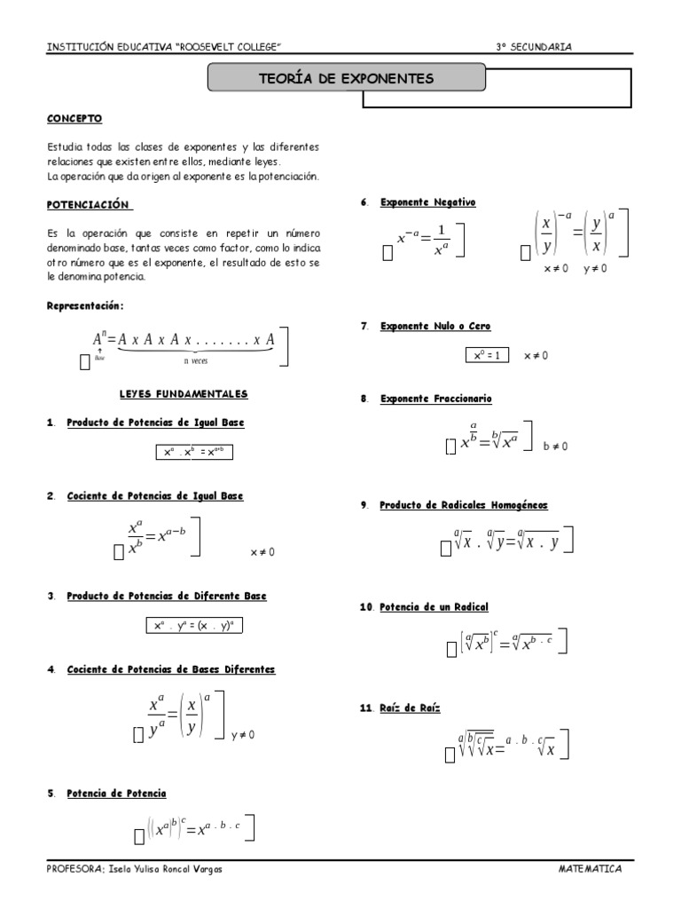 Teoria de Exponentes 2º | PDF | Exponenciación | Matemáticas