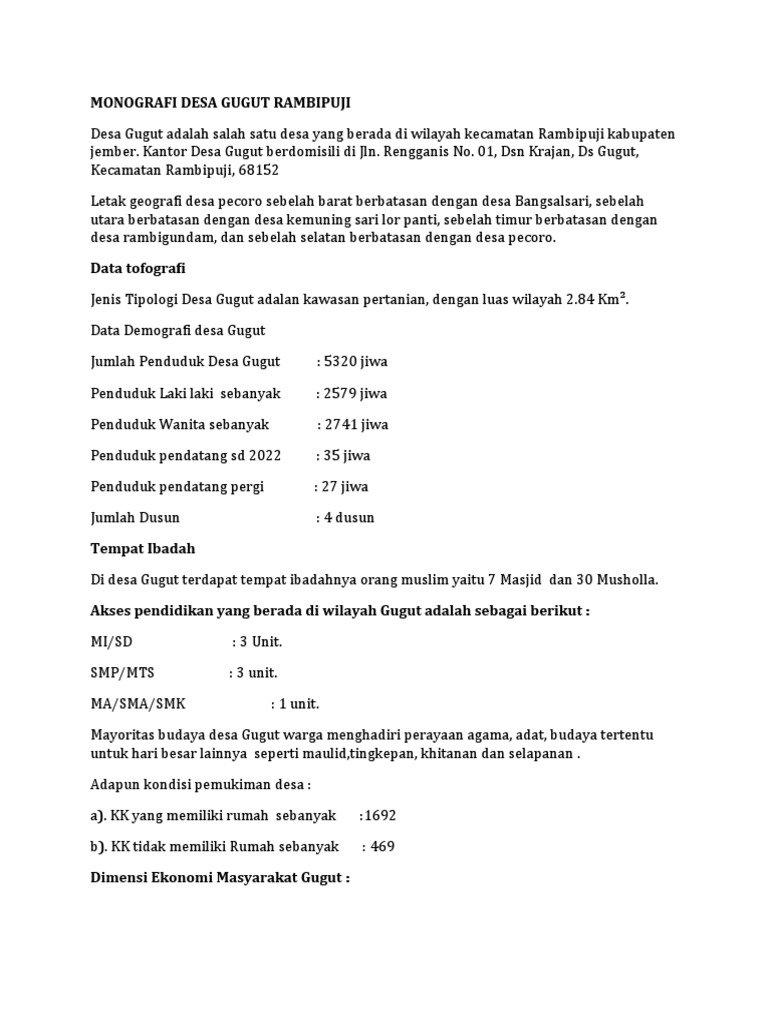 Monografi - Desa Gugut | PDF