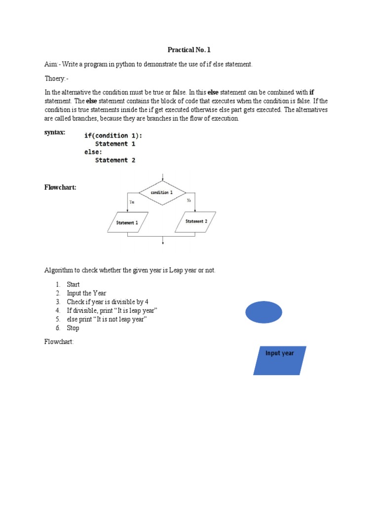 Practical No. 1 - Python if-else statement and leap year program | PDF