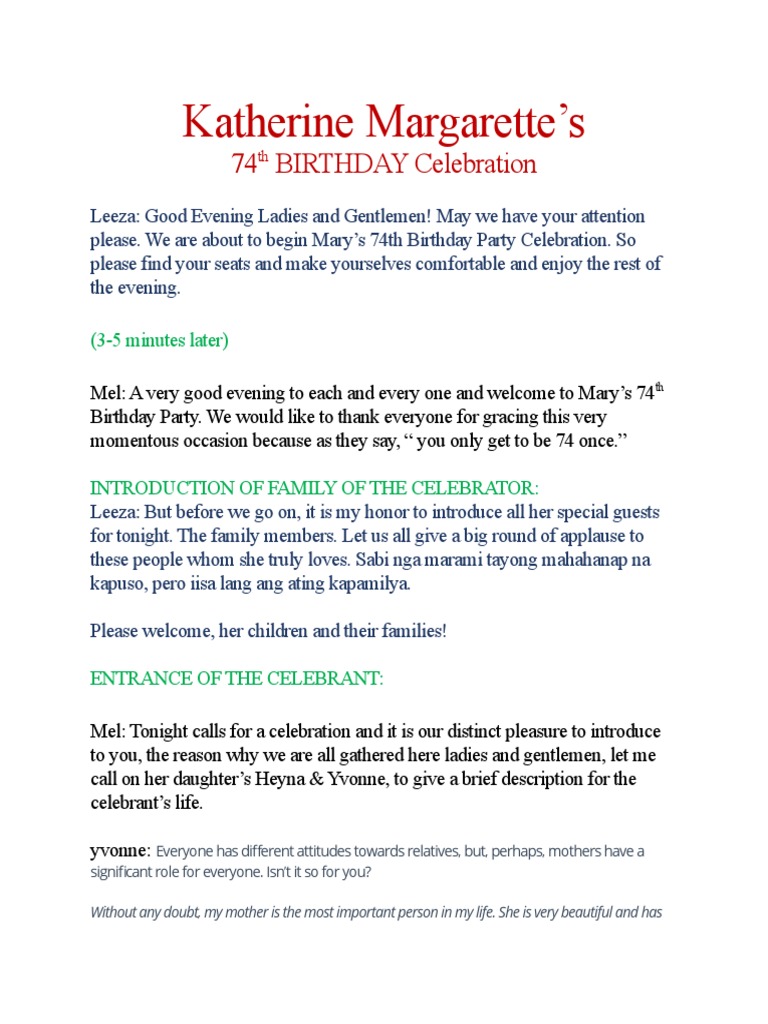 Katherine Margarette's 74th Birthday Bash | PDF | Birthdays