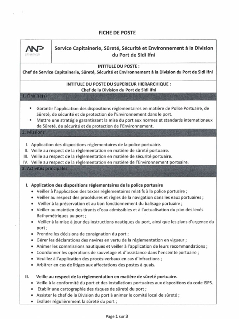 Fiche de Poste Chef de Service CSSE SidiIfni | PDF