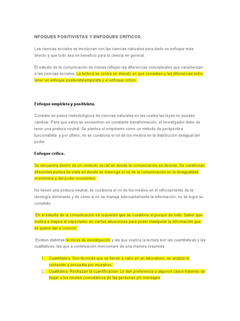 Enfoques Positivistas y Enfoques | PDF | Comunicación | Positivismo