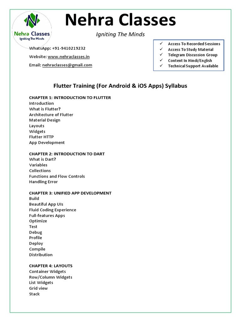 Nehra-Classes-Flutter-Syllabus - xx1 | PDF | Computers