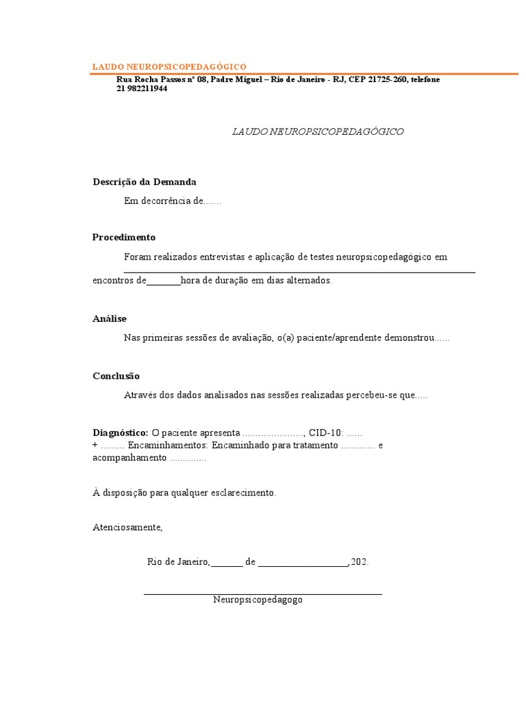 Modelo de Laudo Neuropsicopedagógico | PDF