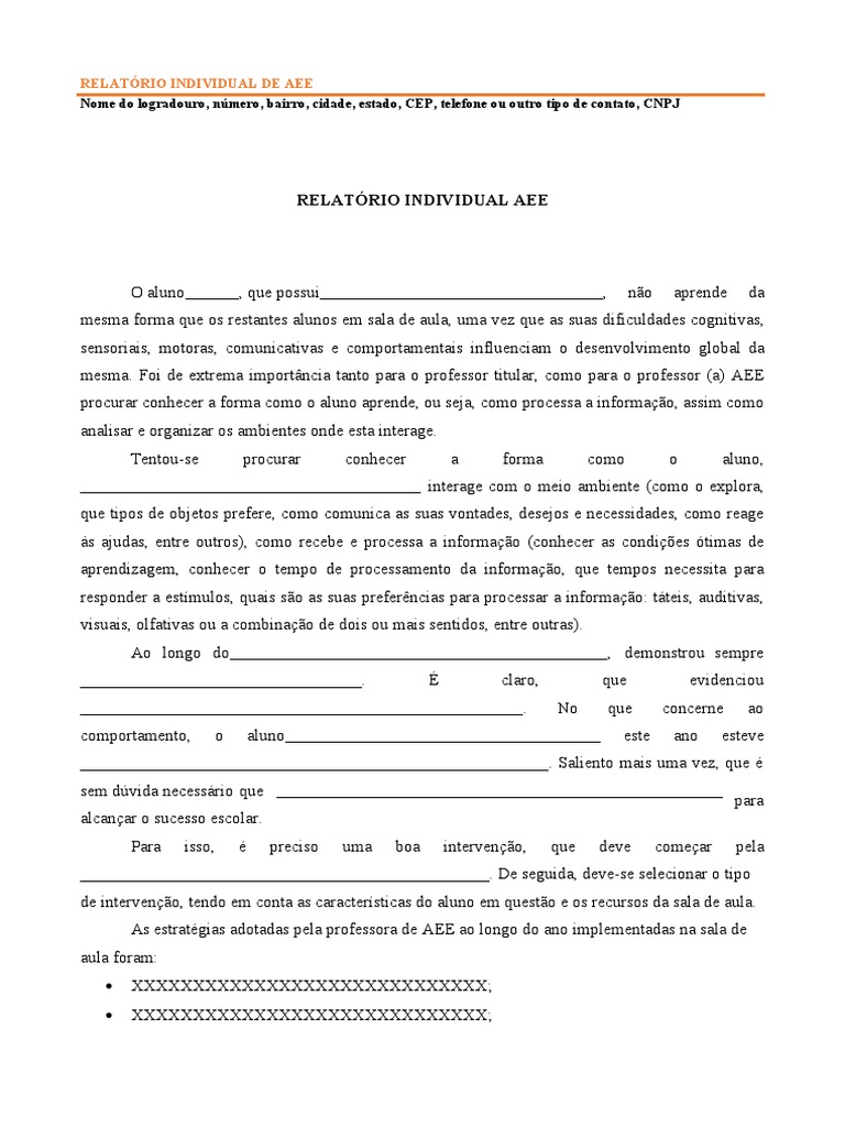 Modelo de Relatório Individual de AEE | PDF | Informação | Aprendizado