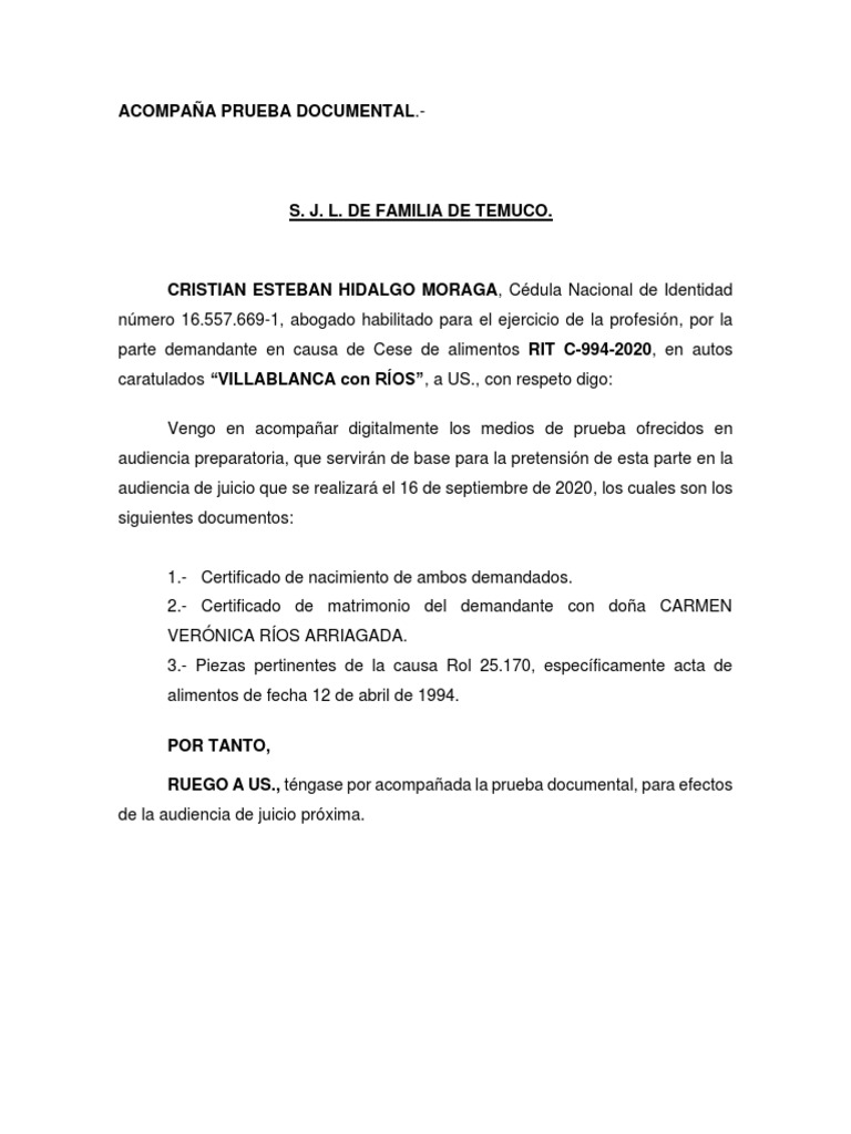 Acompaña Prueba Documental | PDF | Derecho