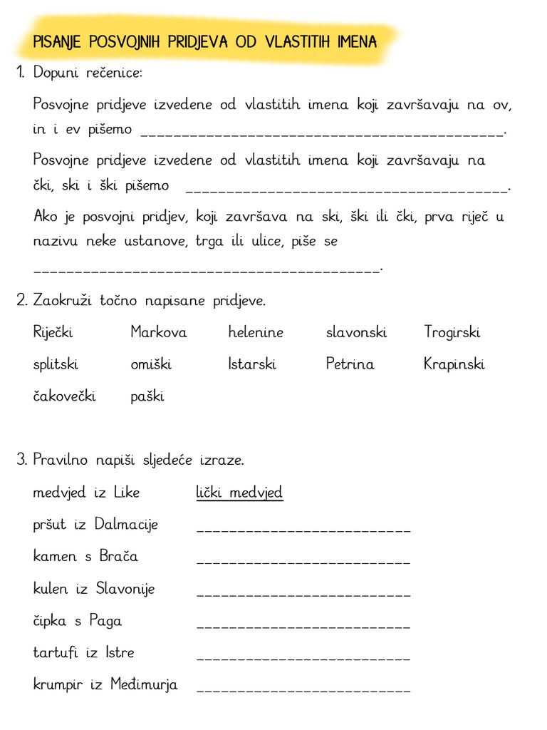 Pisanje Posvojnih Pridjeva Izvedenih Od Vlastitih Imena | PDF