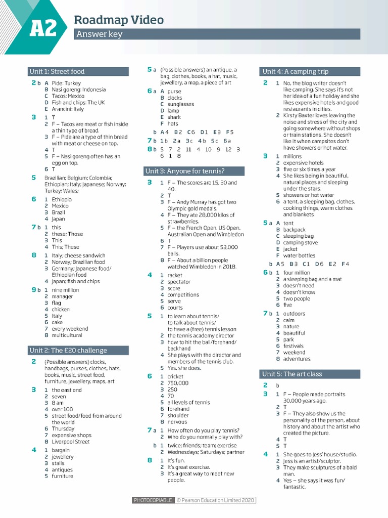 Roadmap A2 Video Worksheets Answer Key | PDF