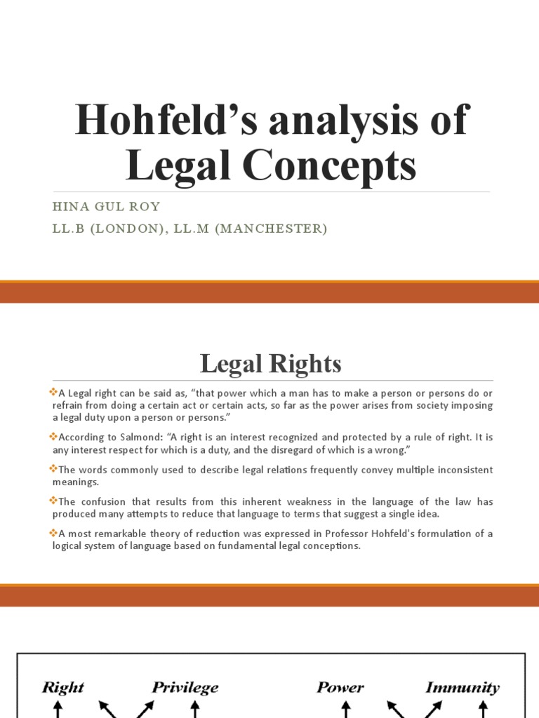 Analysis of Legal Concepts Through Hohfeld's Framework | PDF | Rights ...