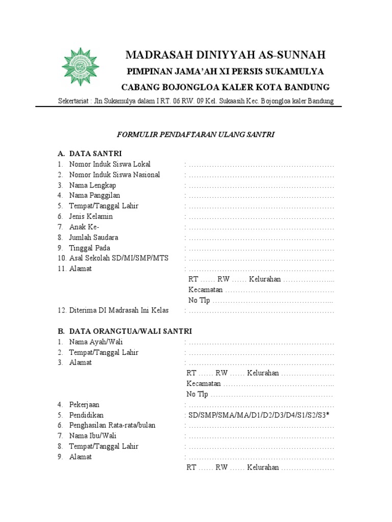 Formulir Daftar Ulang | PDF
