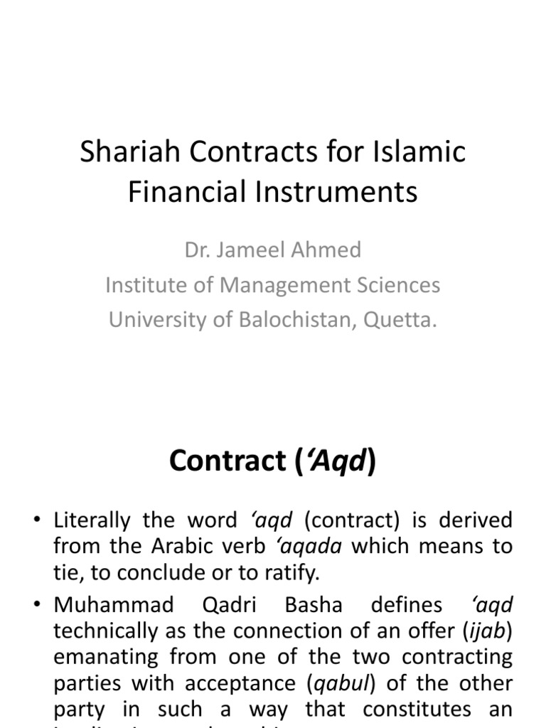 Lecture 8-11 Shariah Contracts For Islamic Financial Instruments | PDF | Islamic Banking And ...
