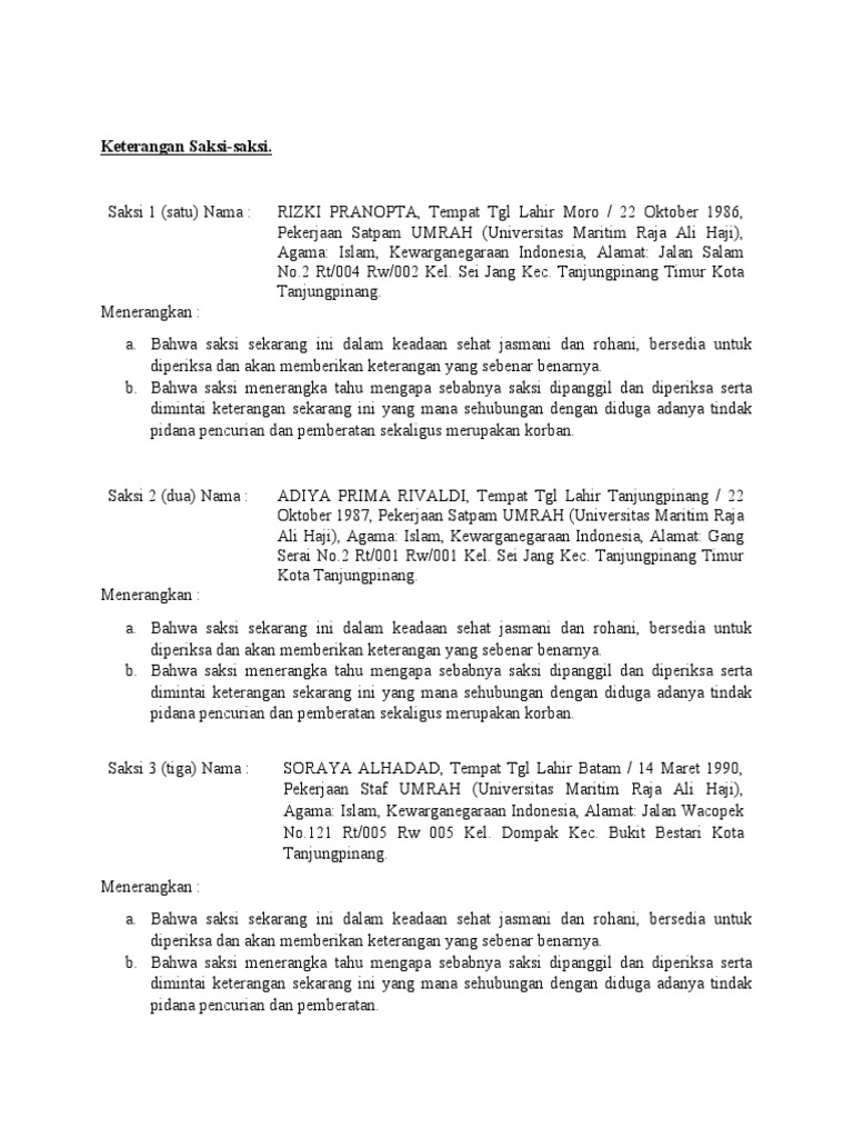 Keterangan Saksi | PDF