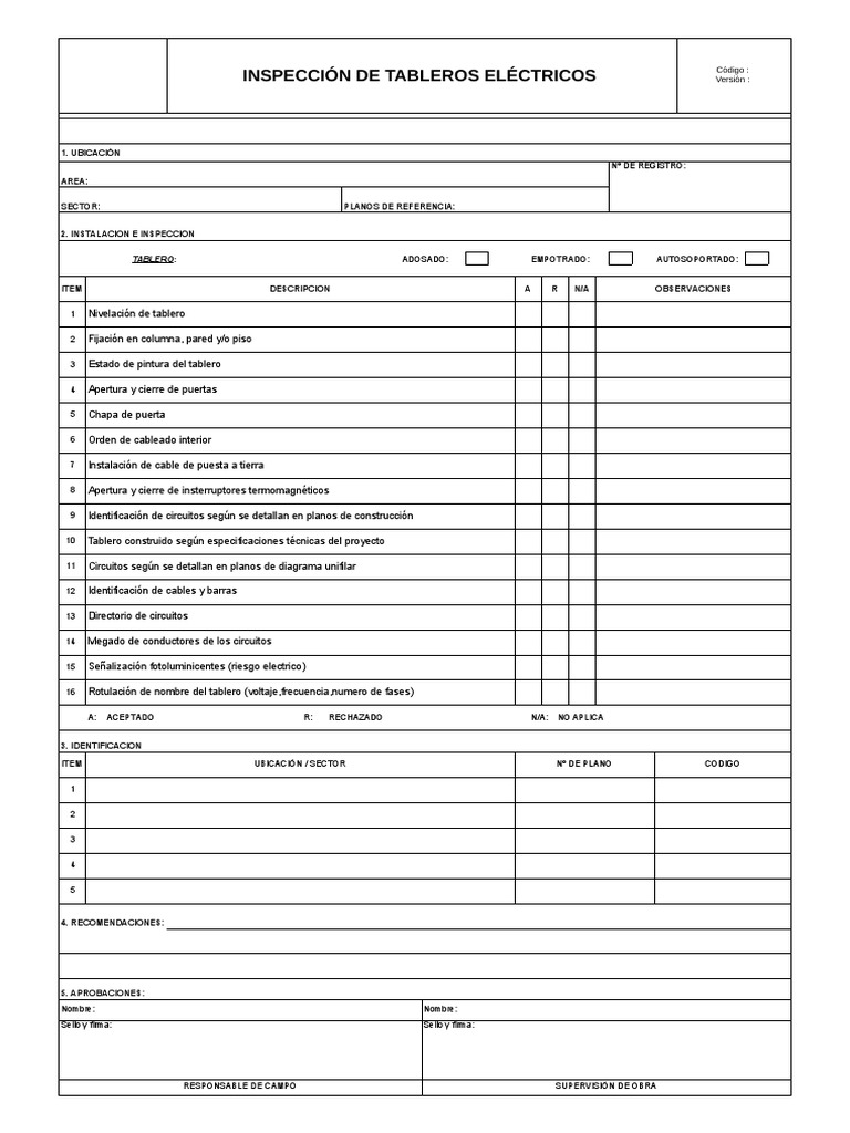 Protocolo de Inspección de Tableros Electricos.xlsx - OP-F-58 | PDF