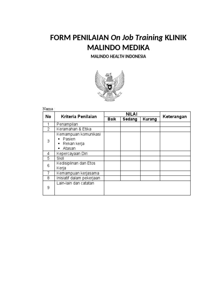 FORM PENILAIAN On Job Training | PDF