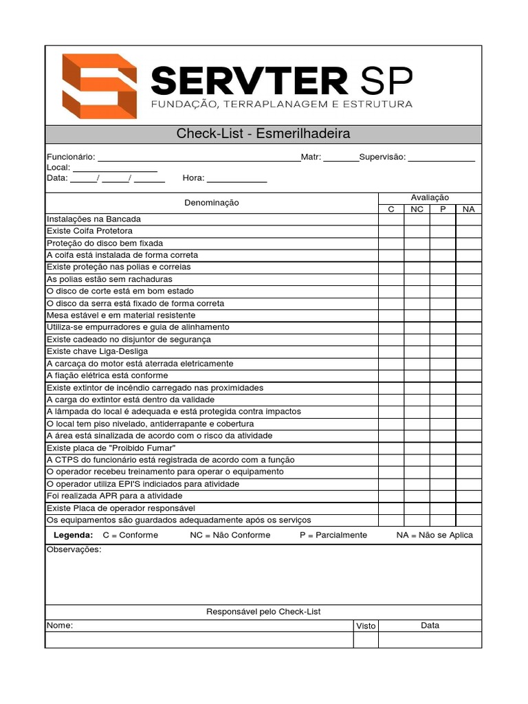 Check List - Esmerilhadeira | PDF