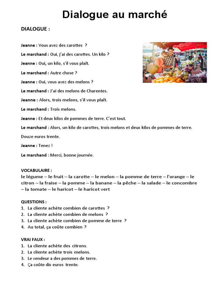 Dialogue au marché : achats de légumes | PDF