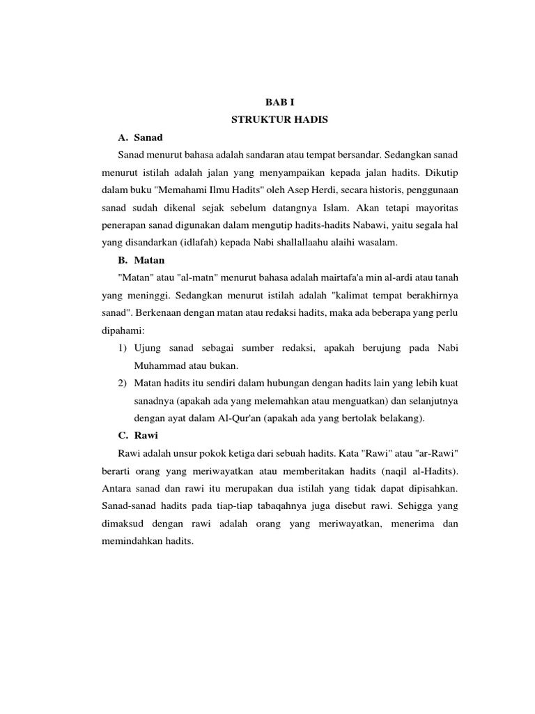 Struktur Hadis: Sanad, Matan, Rawi | PDF