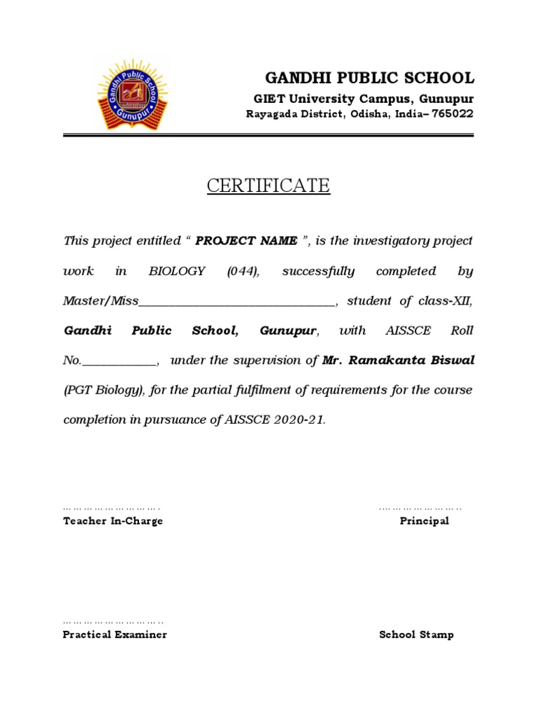 Certificate For Bio Project Cbsebiology4u | PDF