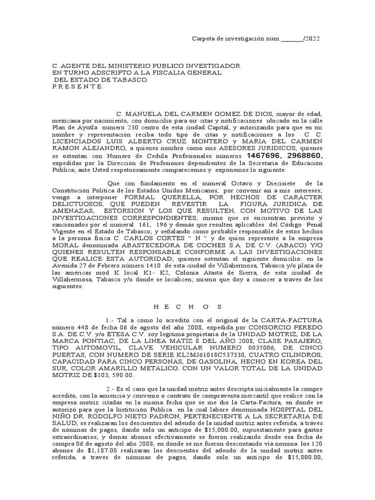 QUERELLA FRAUDE Villa MARICARMEN | PDF | Factura | Queja