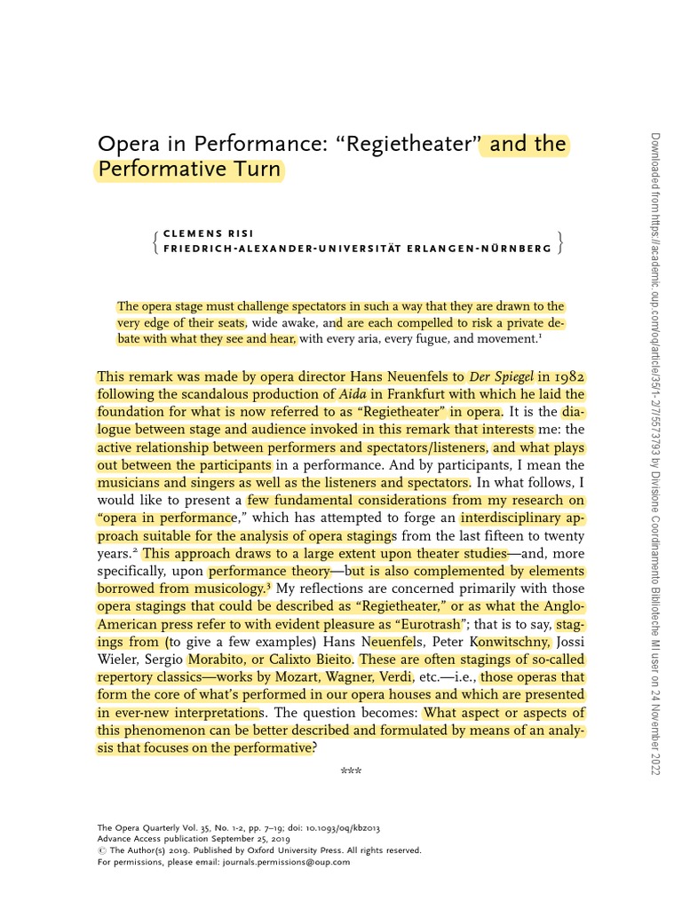 Opera in Performance: Regietheater and The Performative Turn | PDF ...