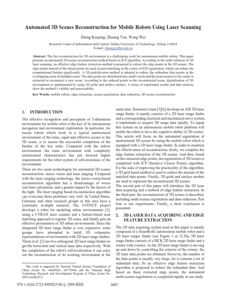Automated 3d Scenes Reconstruction For Mobile Robots Using Laser Scanning Pdf 3 D Computer