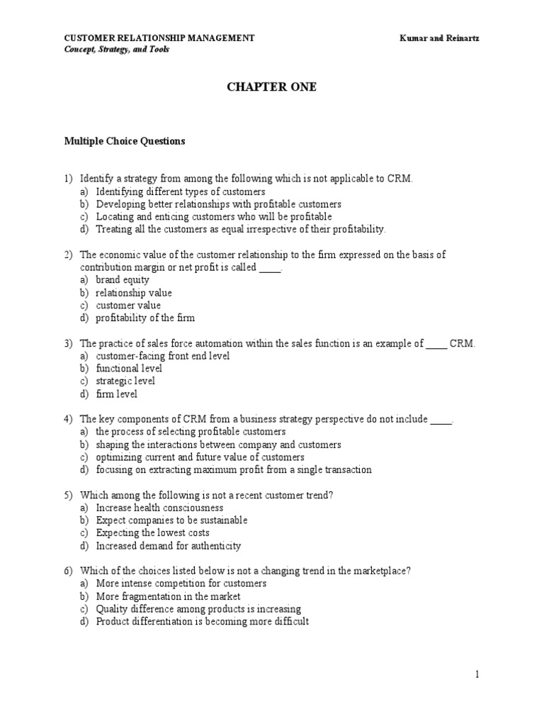 CRM section sheet one | PDF | Customer Relationship Management | Marketing