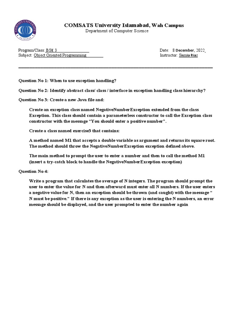 Oop Assignment (Exception Handling) | PDF | Teaching Methods ... Oop Assignment (Exception Handling) | PDF | Teaching Methods ...