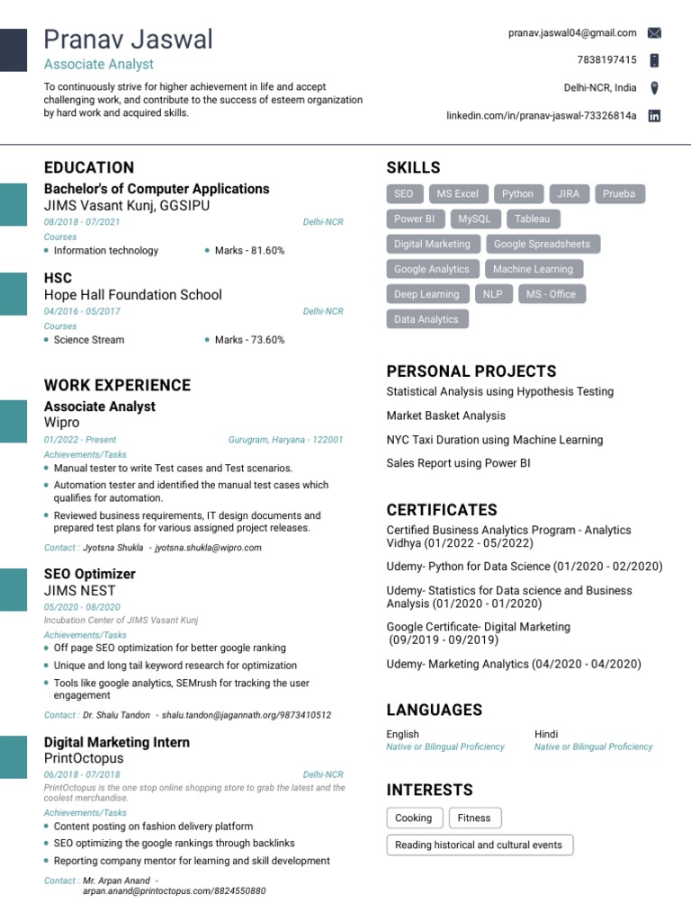 Pranav's Resume | PDF | Analytics | Search Engine Optimization