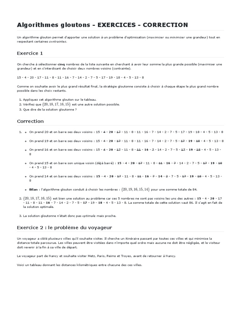 Exercices Corrigés sur Algorithmes Gloutons | PDF | Vidéo | Clé USB
