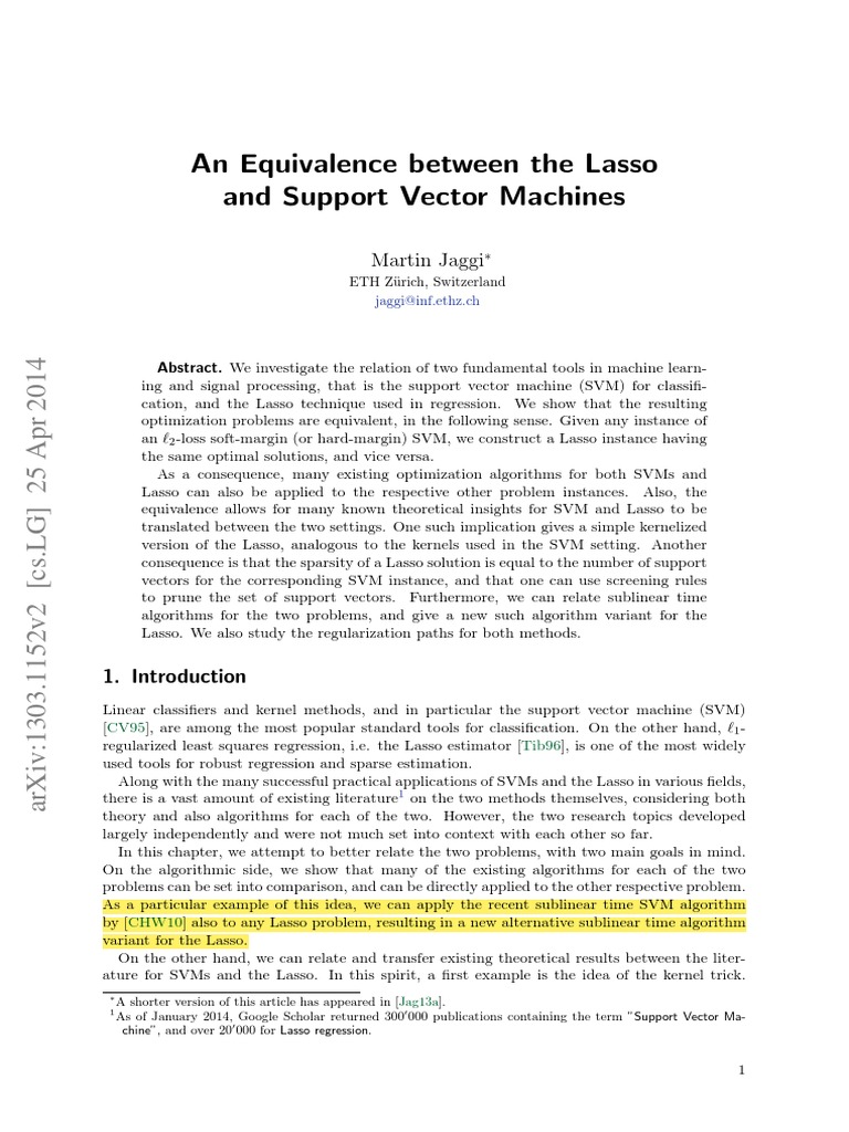 Lasso and SVM | PDF | Matrix (Mathematics) | Algebra