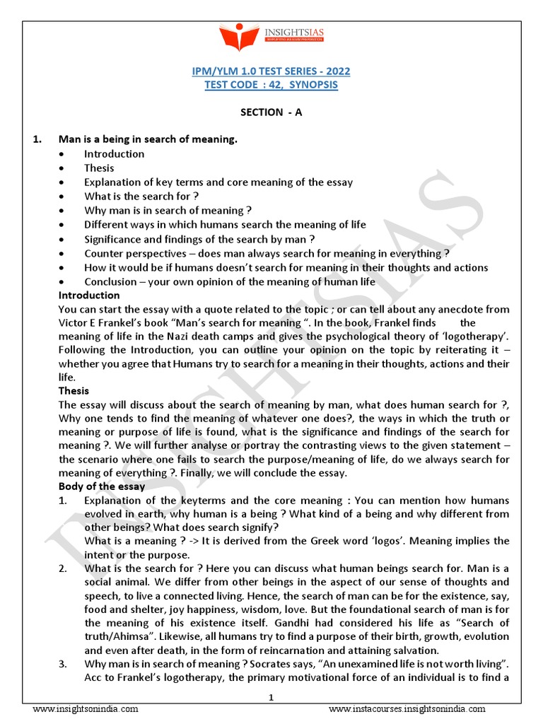 Insight Test Paper | PDF | Free Will | Poverty