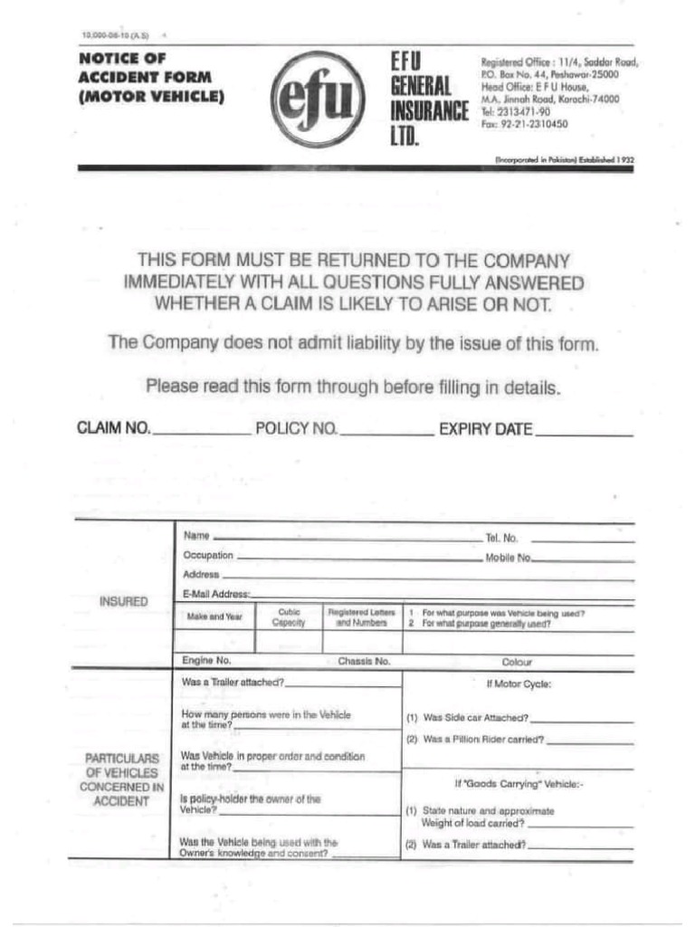 EFU Life Insurance Claim Form | PDF