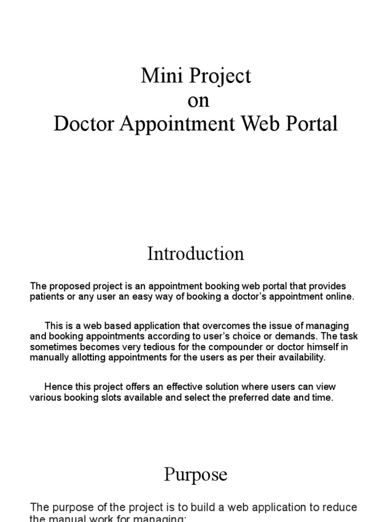 Mini Project Doctor Appointment Web Portal | PDF | World Wide Web | Internet & Web