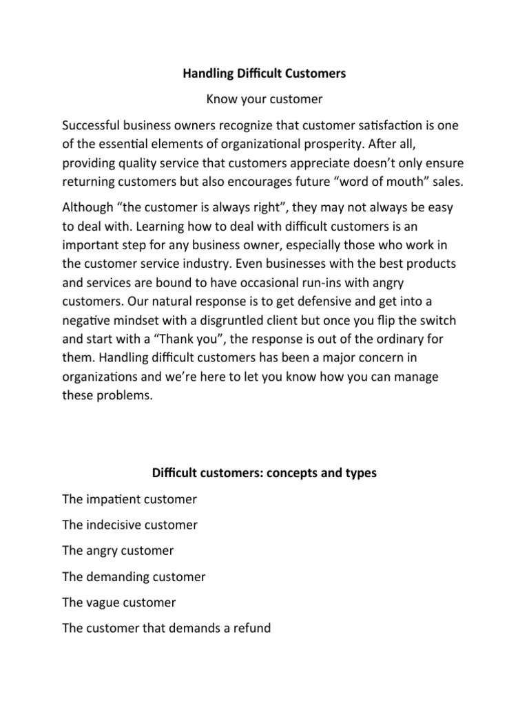 Handling Difficult Customers | PDF