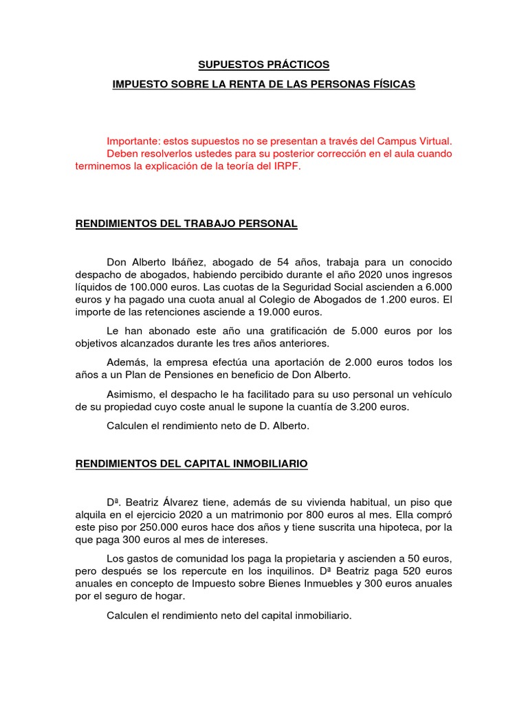 Ejercicios Irpf | PDF | Impuestos | Euro