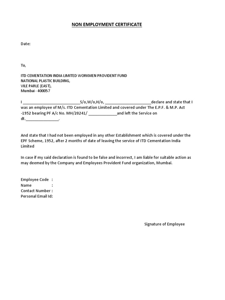 1 - 1 - Non Employment Certificate | PDF