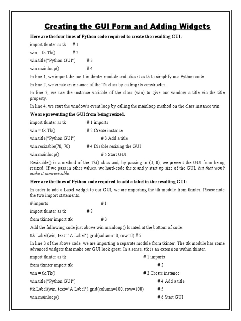 GUI Notes | PDF | Class (Computer Programming) | Object Oriented ...