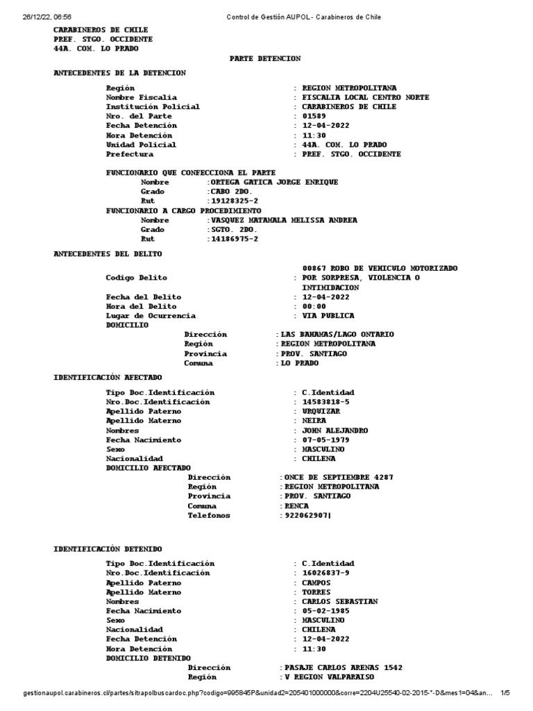 12.045.2022 Robo Vehiculo, 44° Com. Lo Prado | PDF | Policía | Crimen y violencia