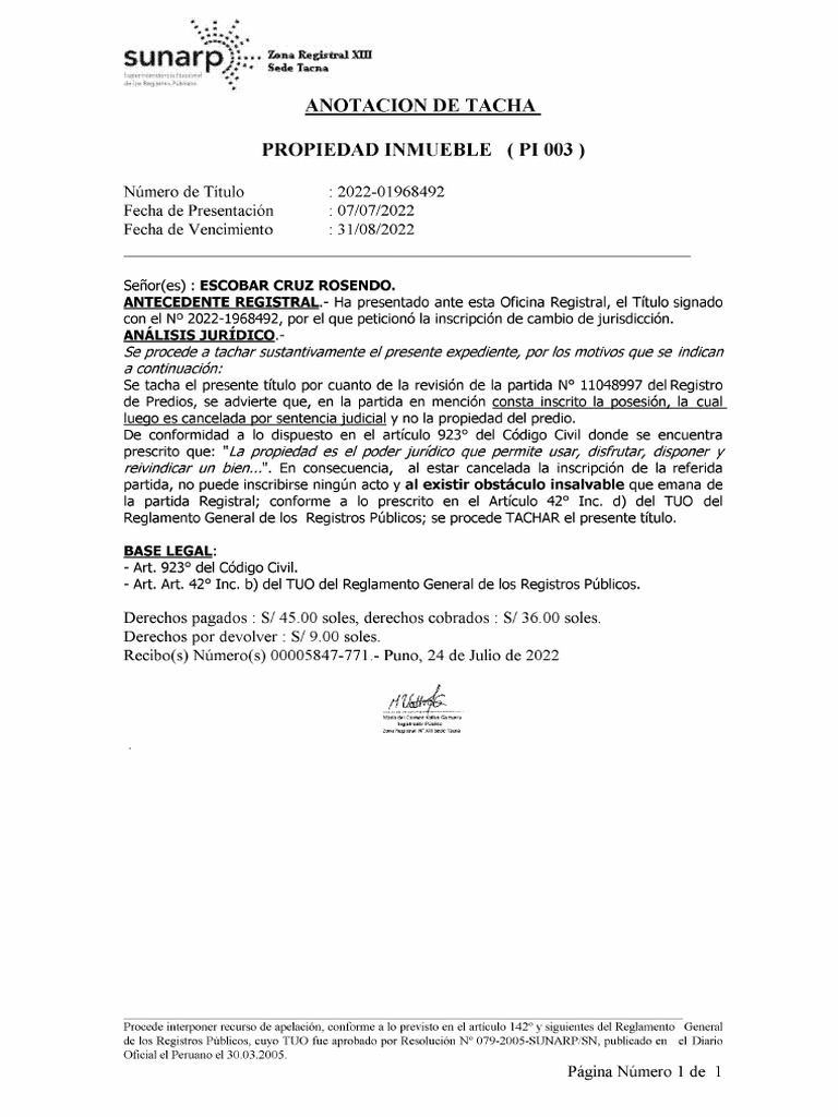 Partida Registral PERU MODELO | PDF